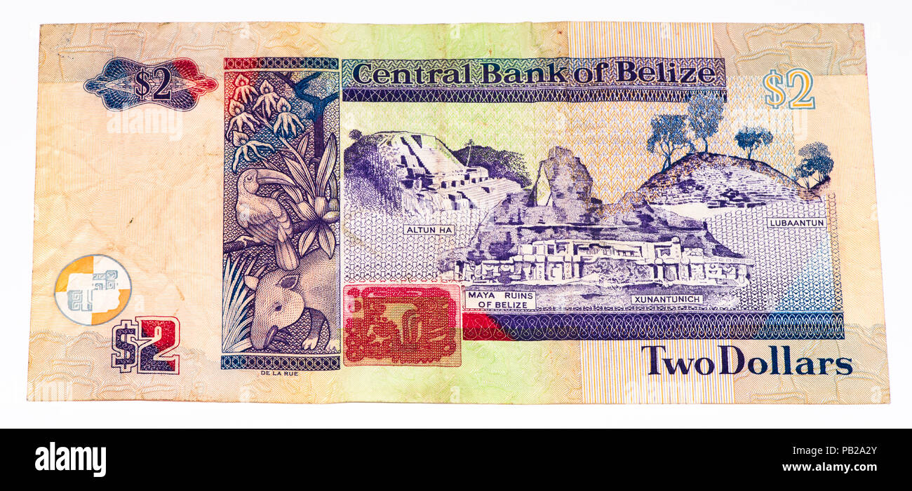 VELIKIE LUKI, RUSSIA - JULY 30, 2015: 2 Belize dollars bank note ...