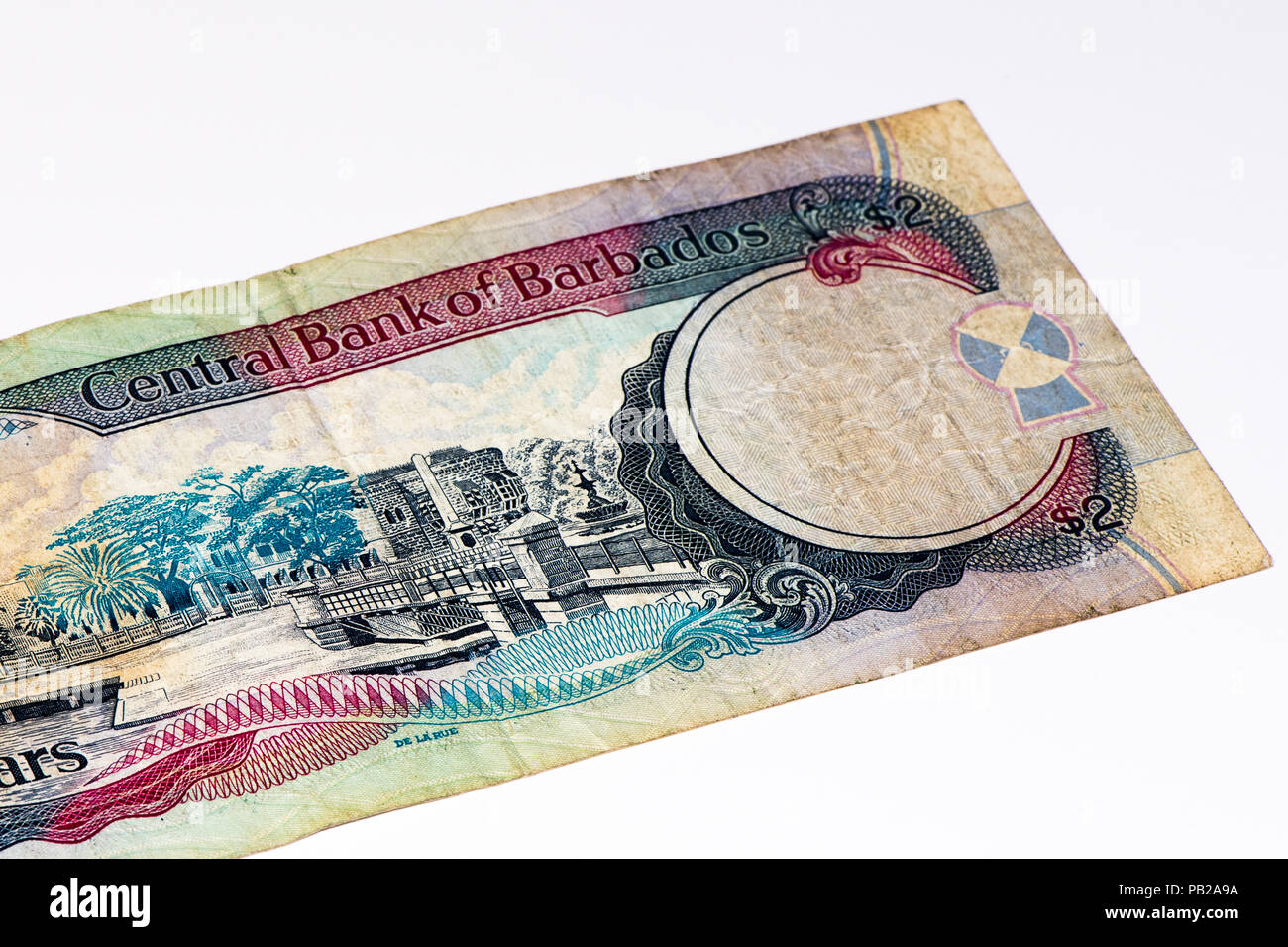 2 Barbadian dollar bank note. Barbadian dollars in the national ...