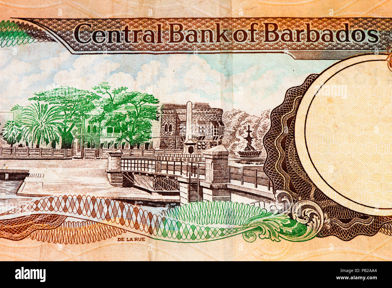 10 Barbadian dollar bank note. Barbadian dollars in the national ...