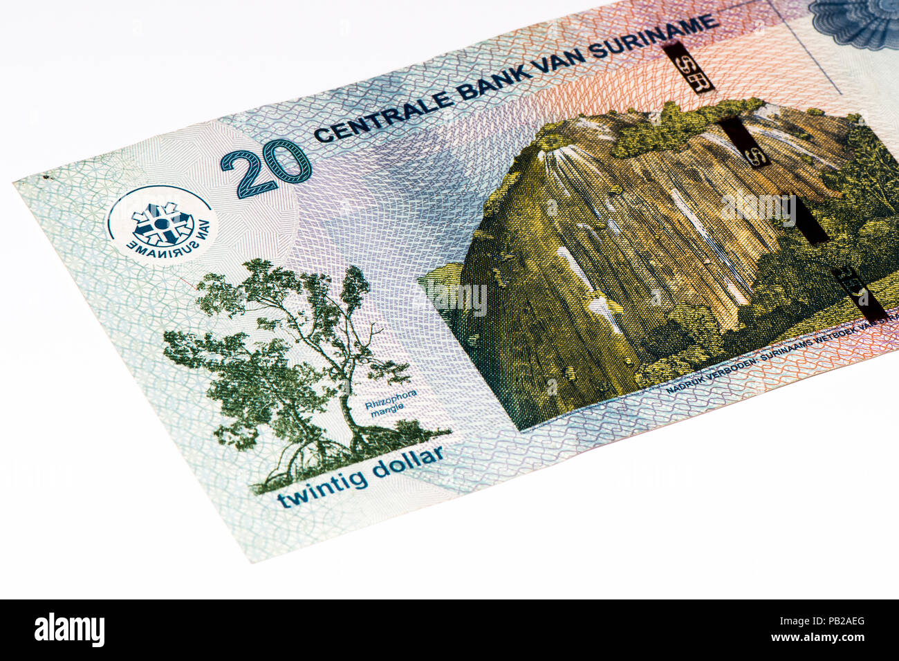20 Surinamese dollar bank note. Surinamese dollar is the national ...