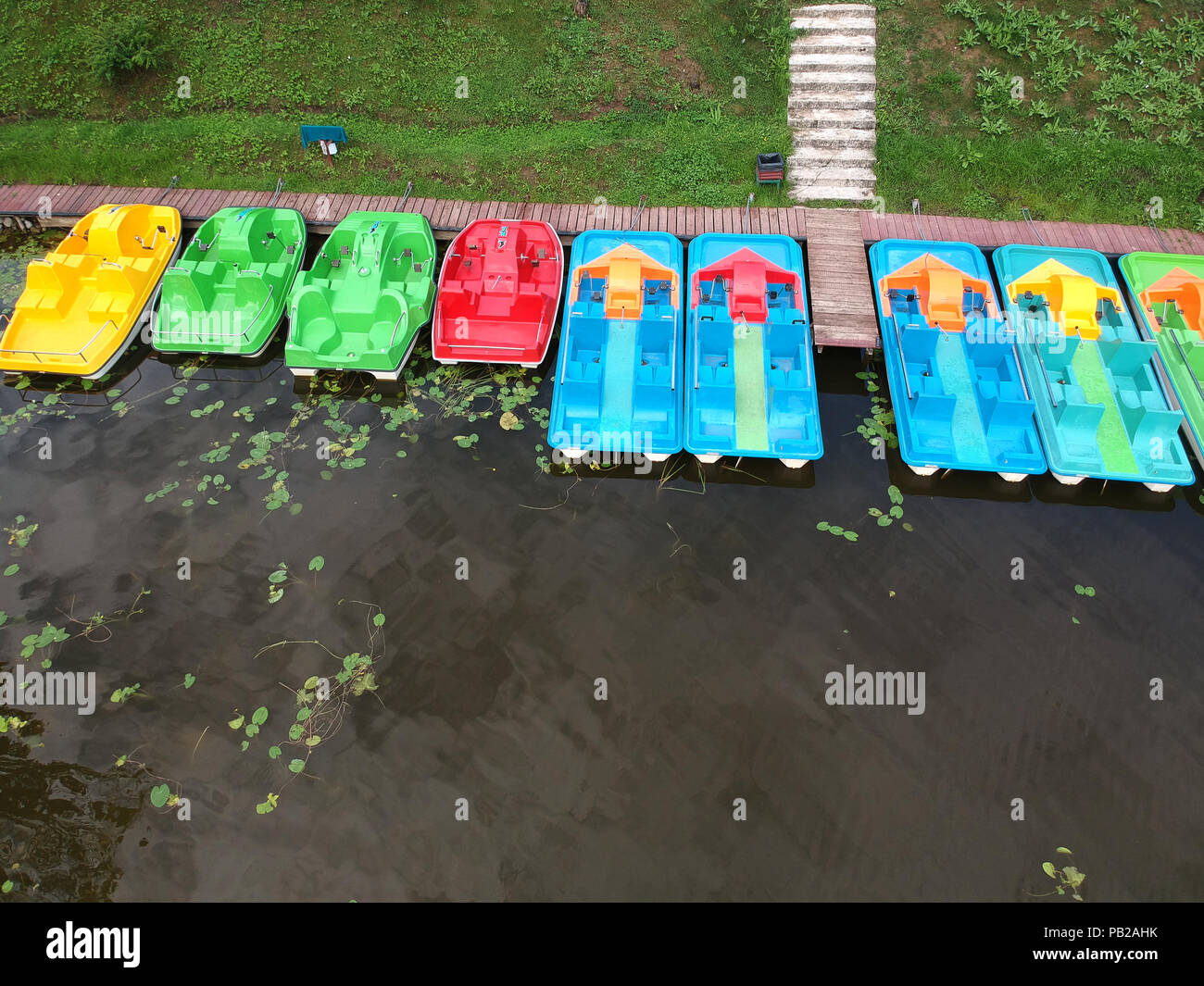 Aerial view lake colorful boats hi-res stock photography and images - Alamy