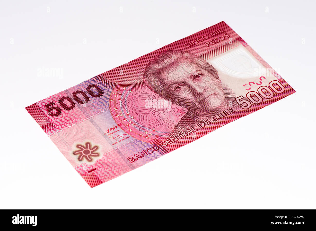 5000 Chilean pesos bank note. Chilean peso is the national currency of ...