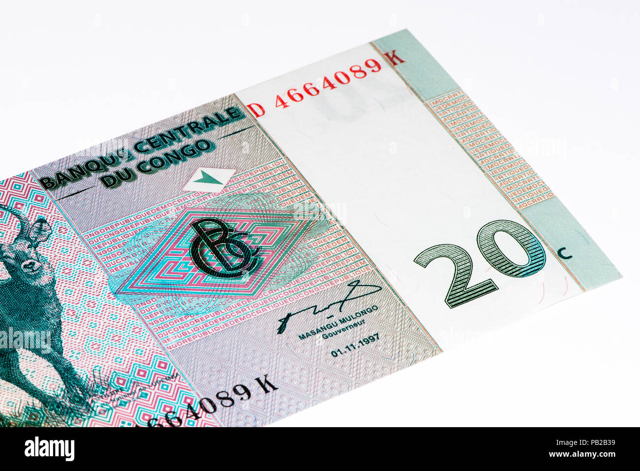 20 centimes bank note of Congo. Centimes on of the currencies of Congo ...