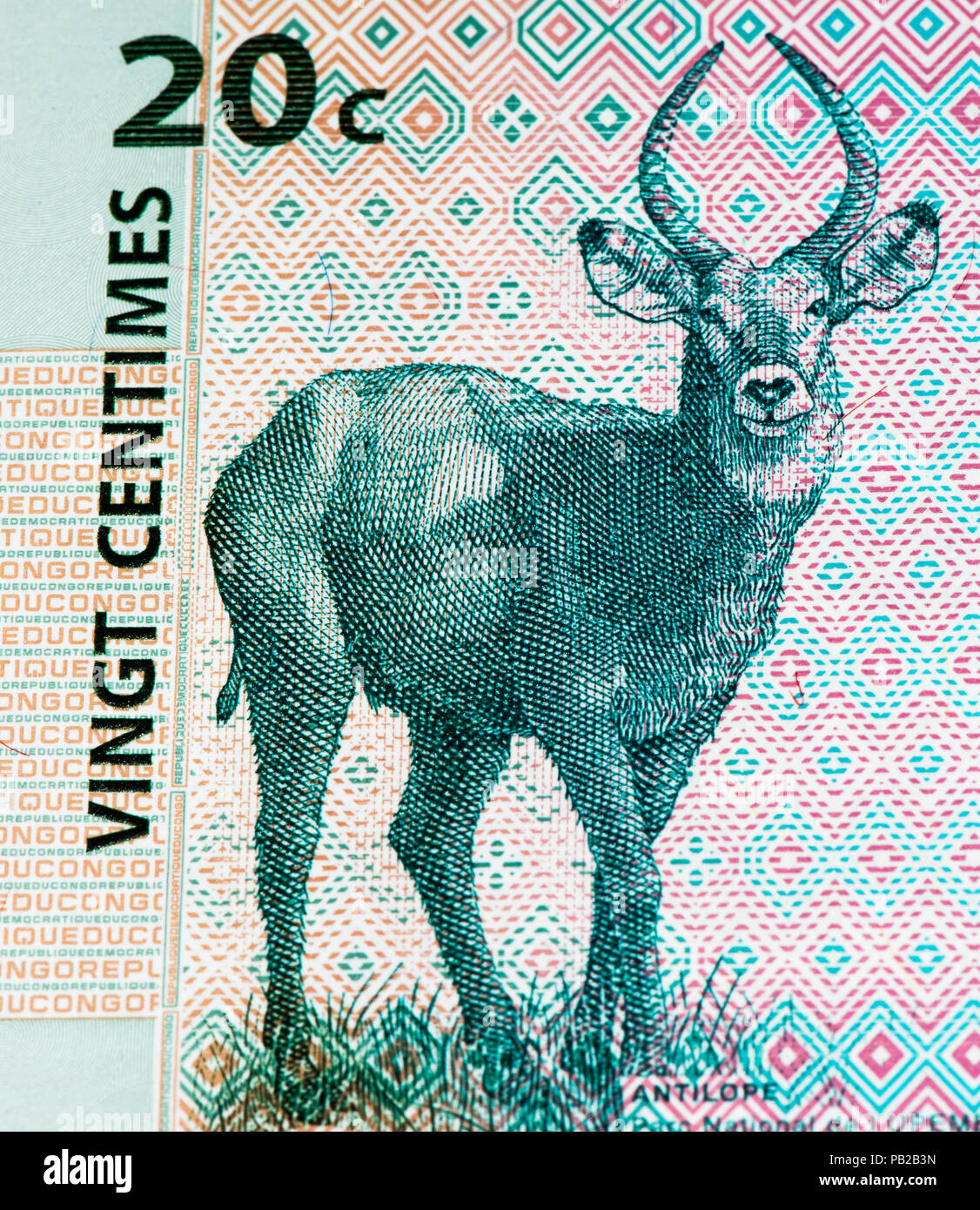 20 centimes bank note of Congo. Centimes on of the currencies of Congo ...