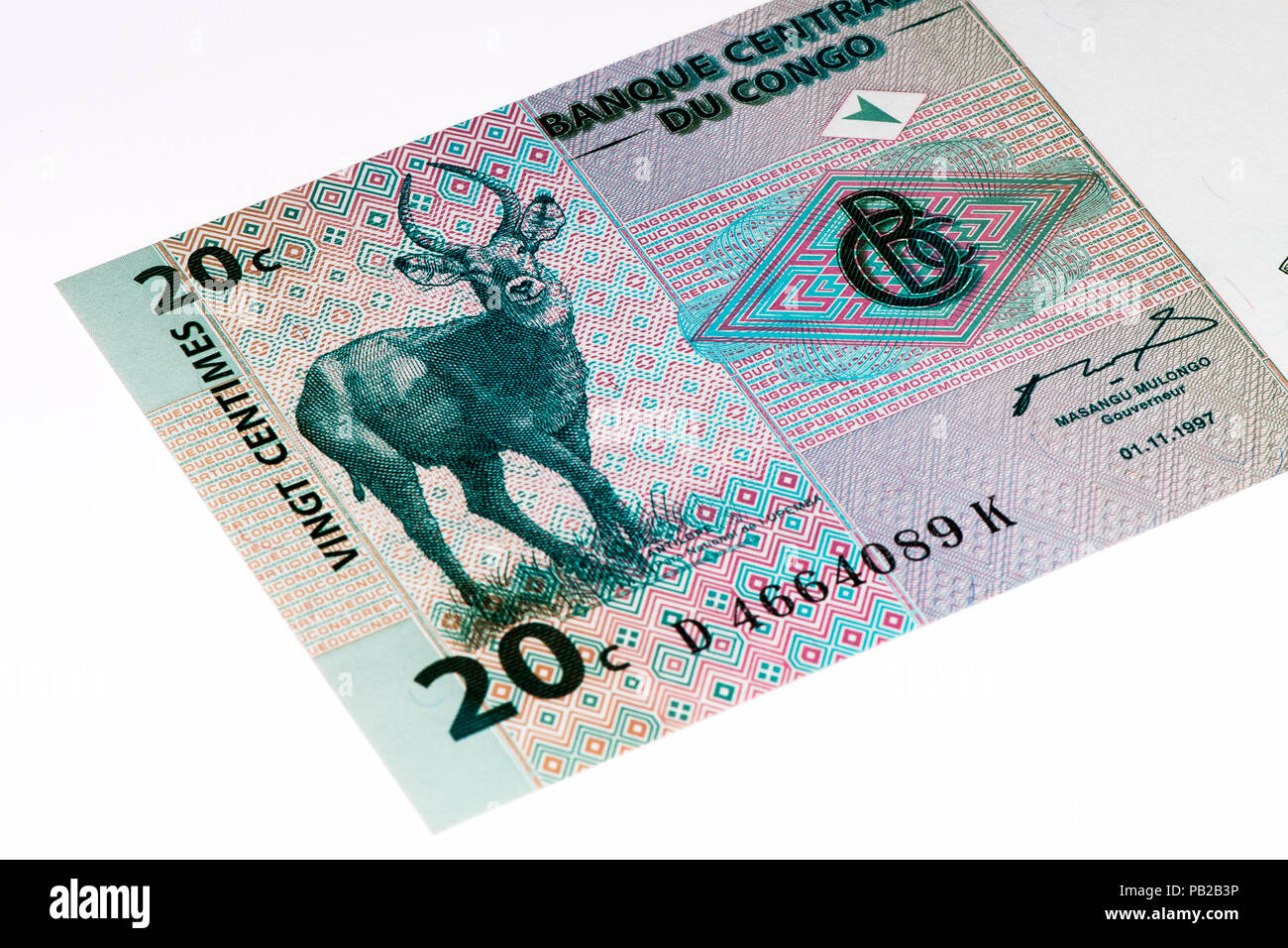 20 centimes bank note of Congo. Centimes on of the currencies of Congo ...