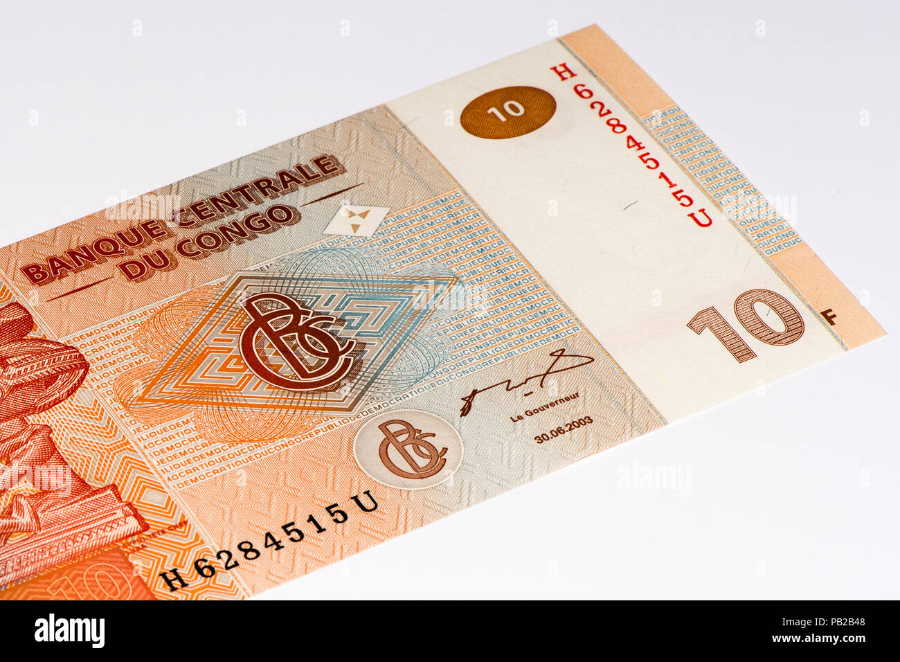 10 Congoles francs bank note of Congo. Congoles franc is the national ...