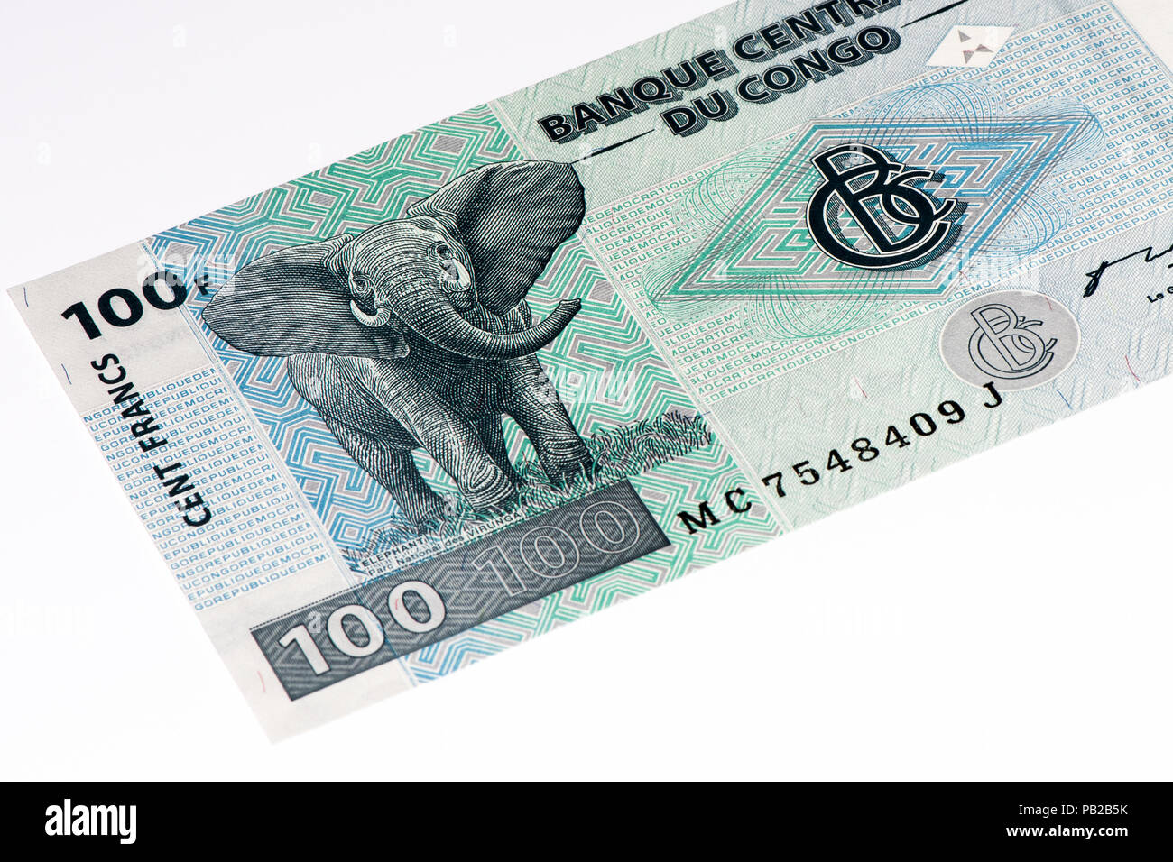 100 Congolese francs bank note of Congo. Congoles franc is the national ...