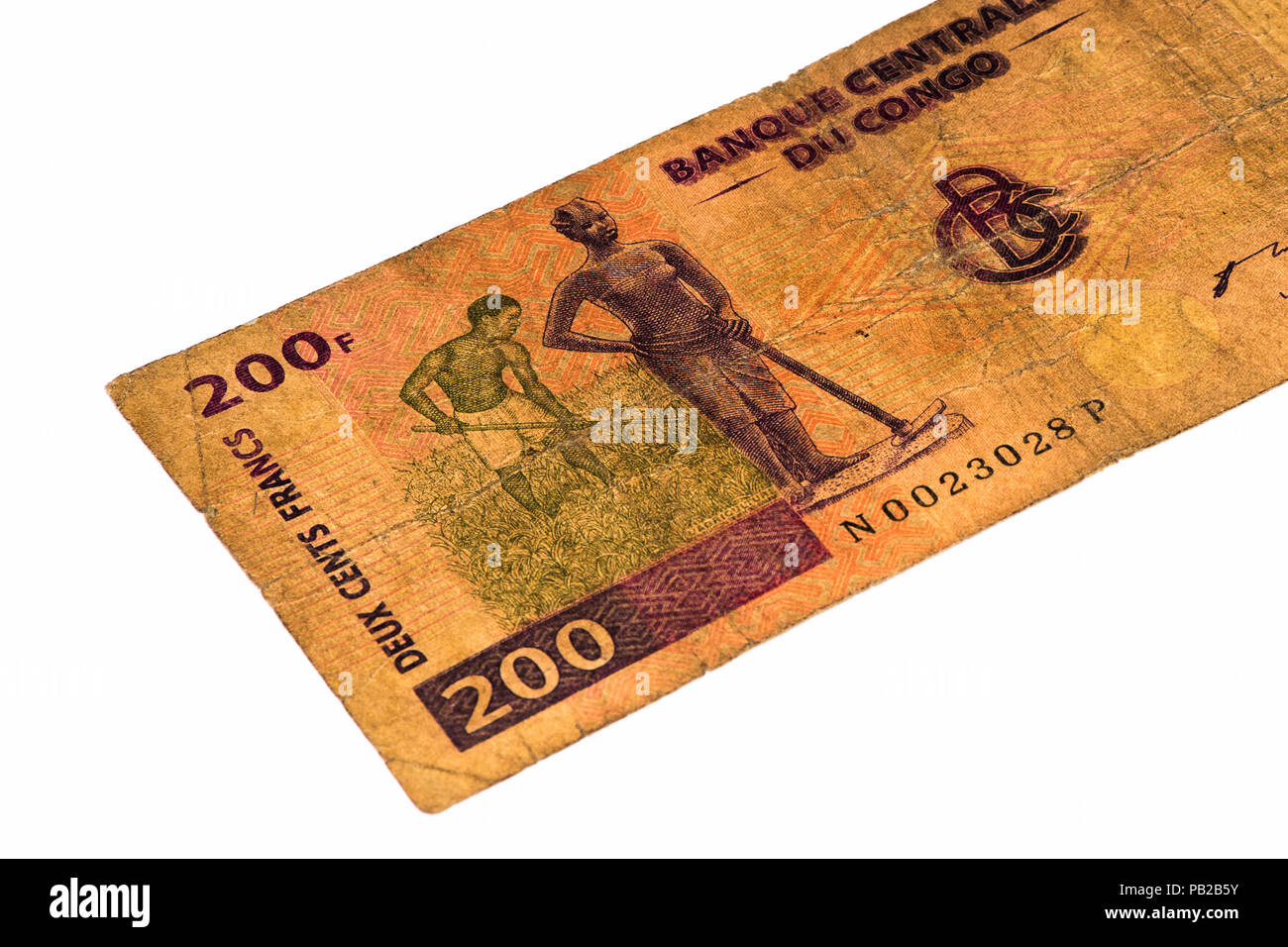 200 Congolese francs bank note of Congo. Congoles franc is the national ...