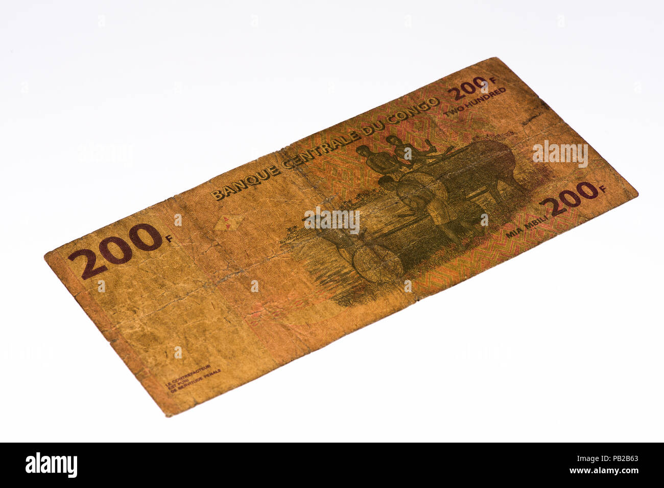200 Congolese francs bank note of Congo. Congoles franc is the national ...