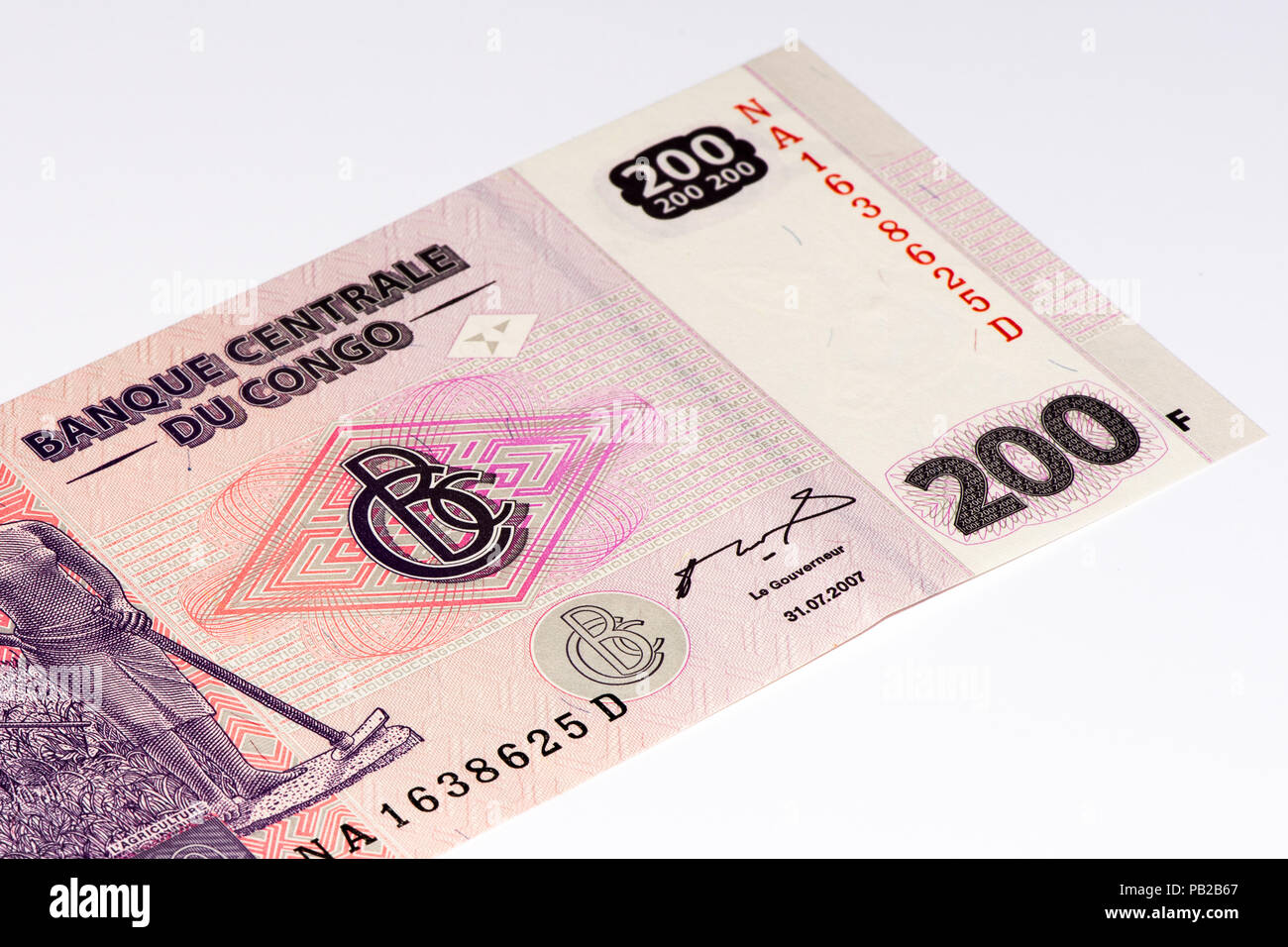 200 Congolese francs bank note of Congo. Congoles franc is the national ...