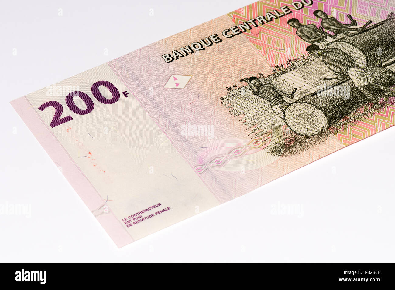 200 Congolese francs bank note of Congo. Congoles franc is the national ...