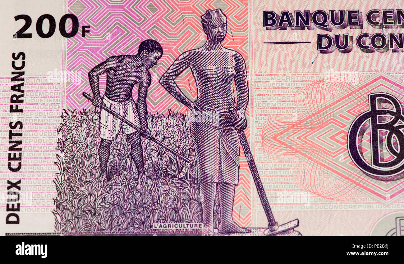 200 Congolese francs bank note of Congo. Congoles franc is the national ...