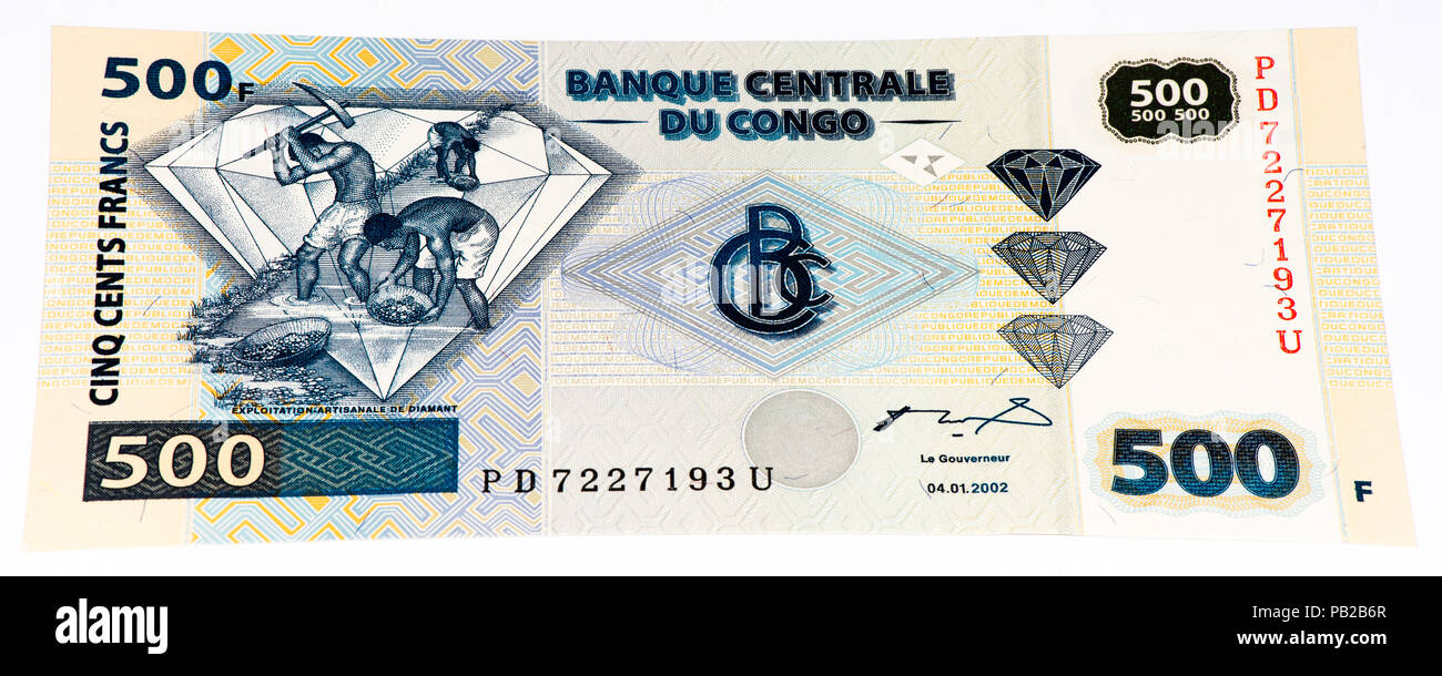 500 Congolese francs bank note of Congo. Congoles franc is the national ...