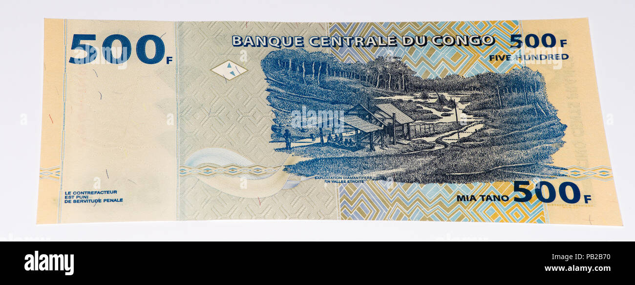 500 Congolese francs bank note of Congo. Congoles franc is the national ...