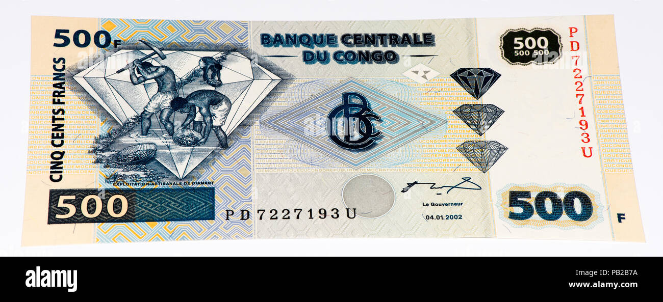 500 Congolese francs bank note of Congo. Congoles franc is the national ...
