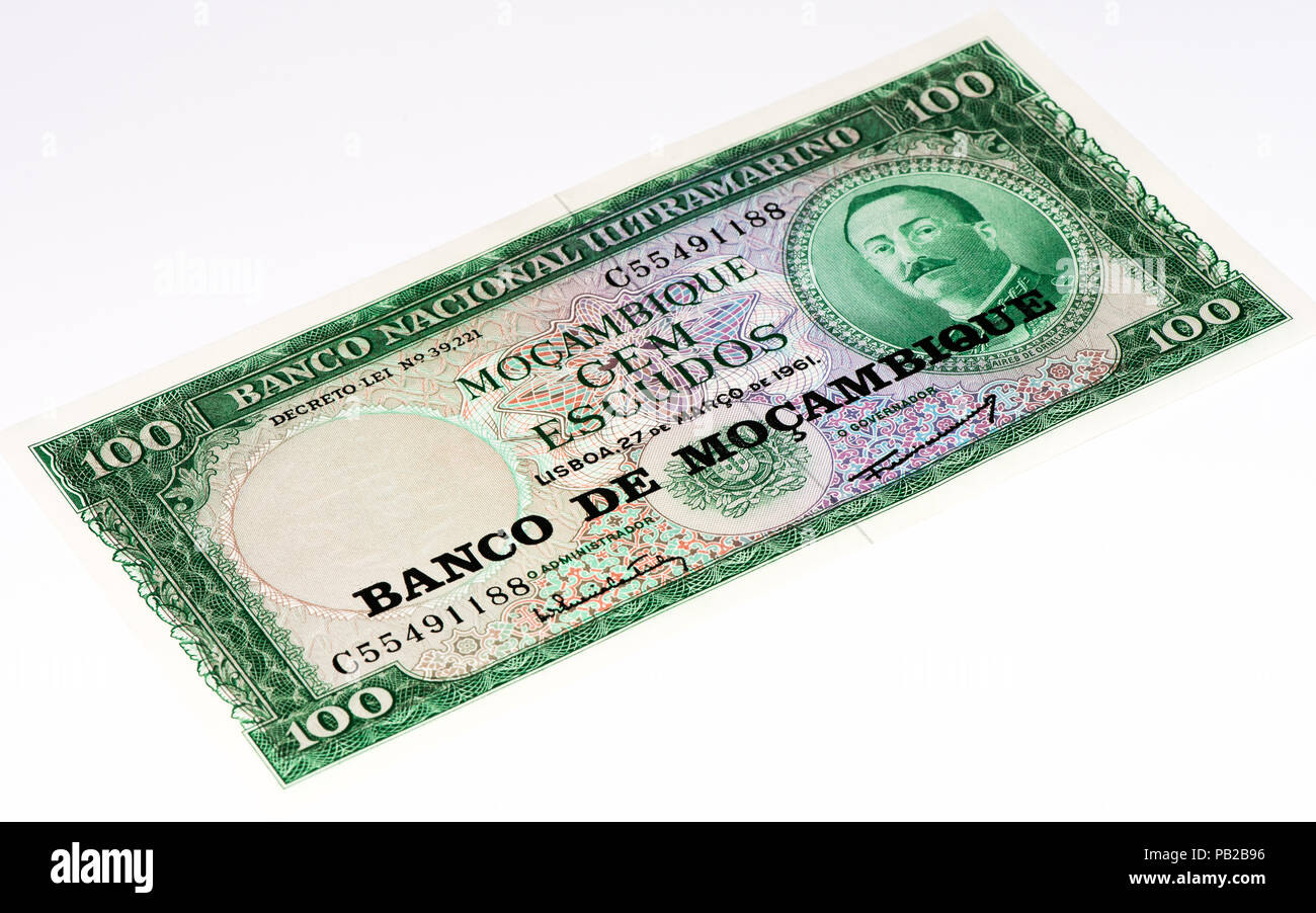100 Mozambican ecudos bank note. Mozambican escudo is former currency ...
