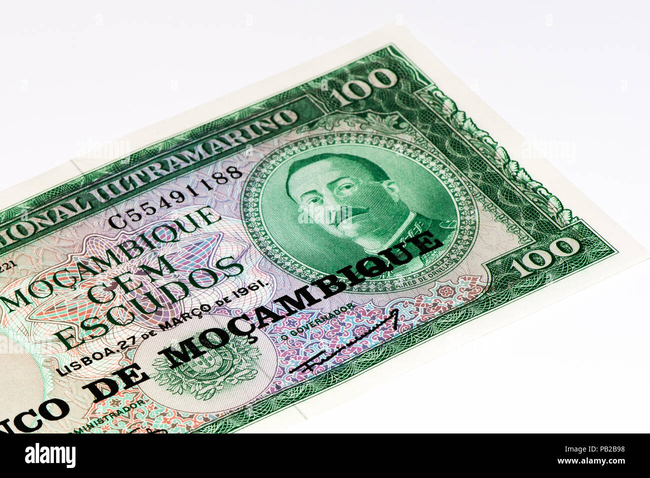 100 Mozambican ecudos bank note. Mozambican escudo is former currency ...