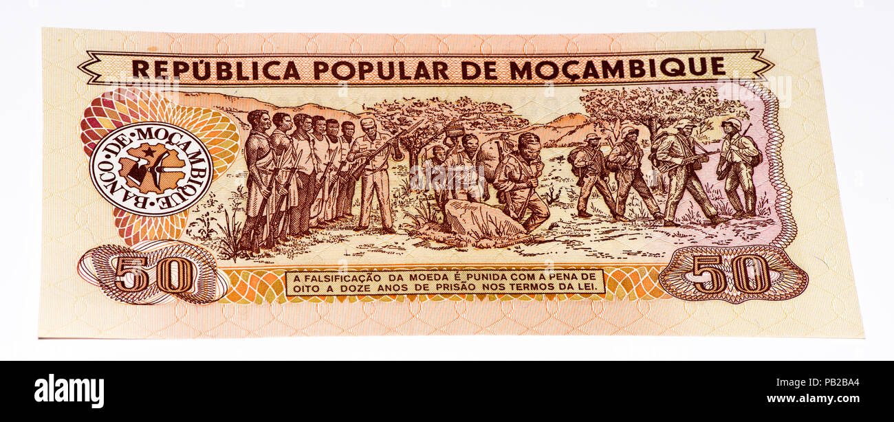 50 Mozambican metical bank note. Mozambican metical is the national ...