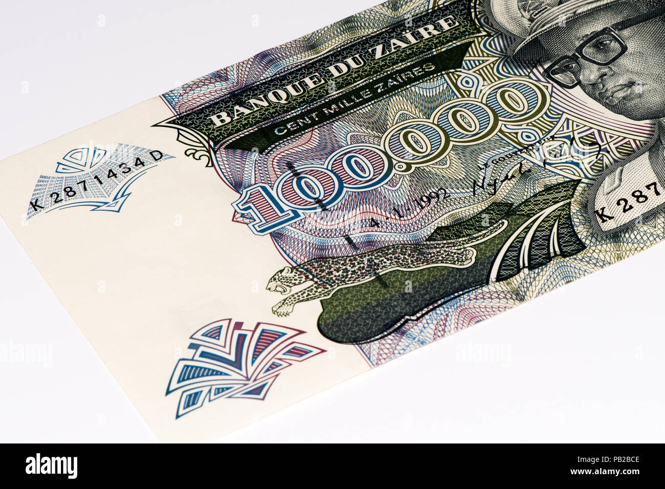100000 Zaire bank note. Zaire is the national currency of Zaire Stock ...