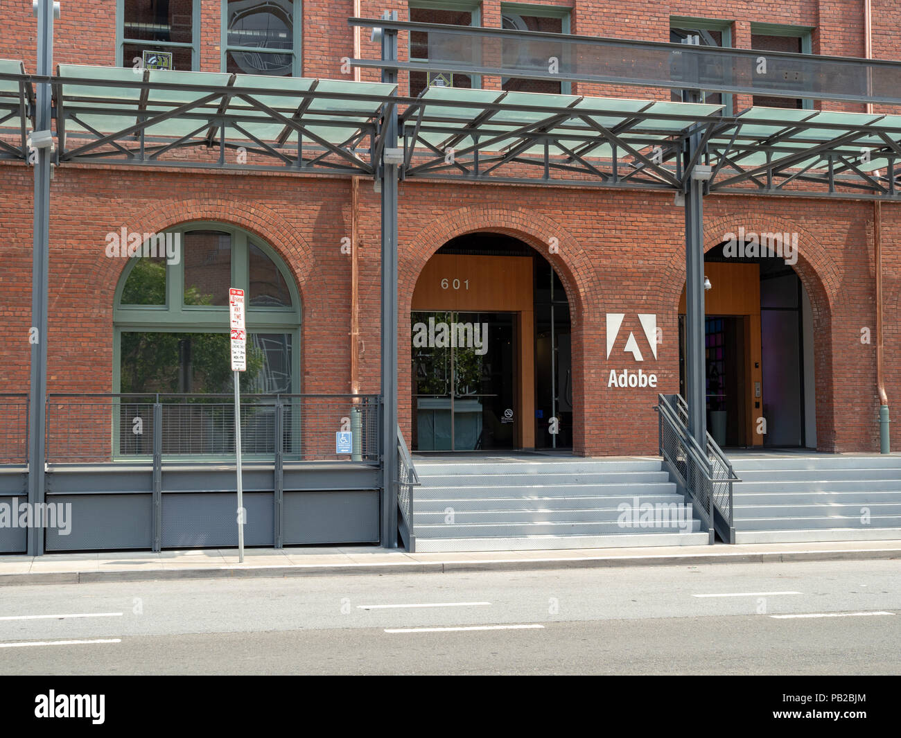 Wide view of front entrance Adobe San Francisco office location in ...
