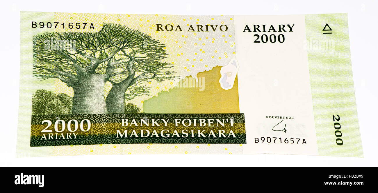 2000 Malagasy ariary bank note of Madagascar. Malagasy ariary is the ...