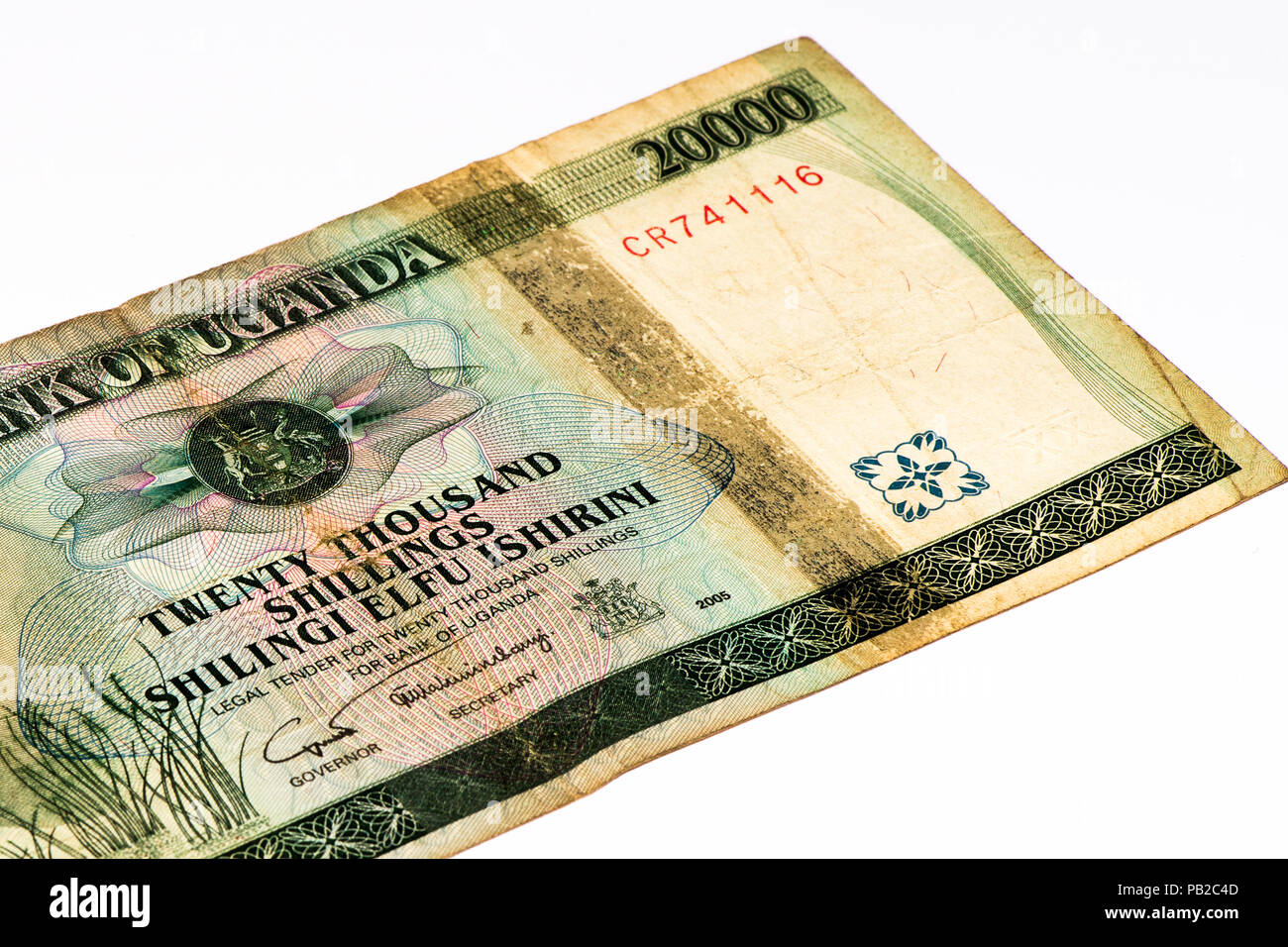 20000 Ugandan shillings bank note. Ugandan shilling is the national ...