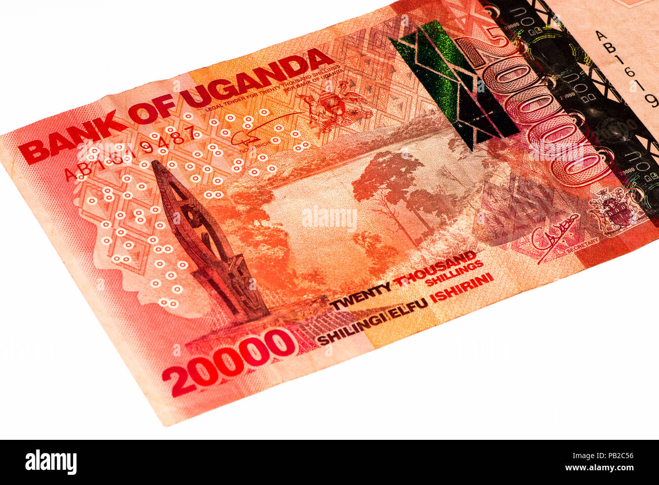 20000 Ugandan shillings bank note. Ugandan shilling is the national ...