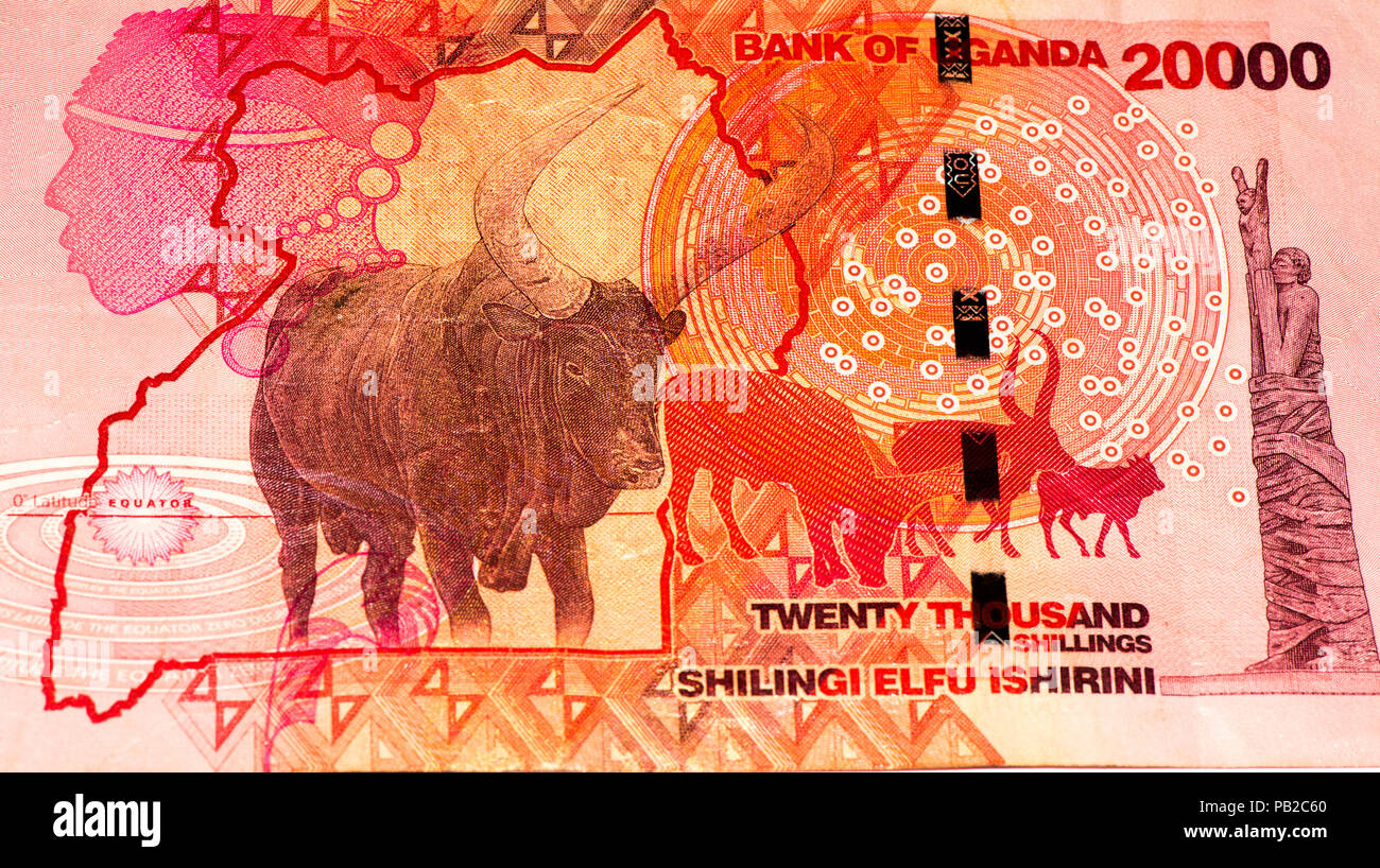 20000 Ugandan shillings bank note. Ugandan shilling is the national ...
