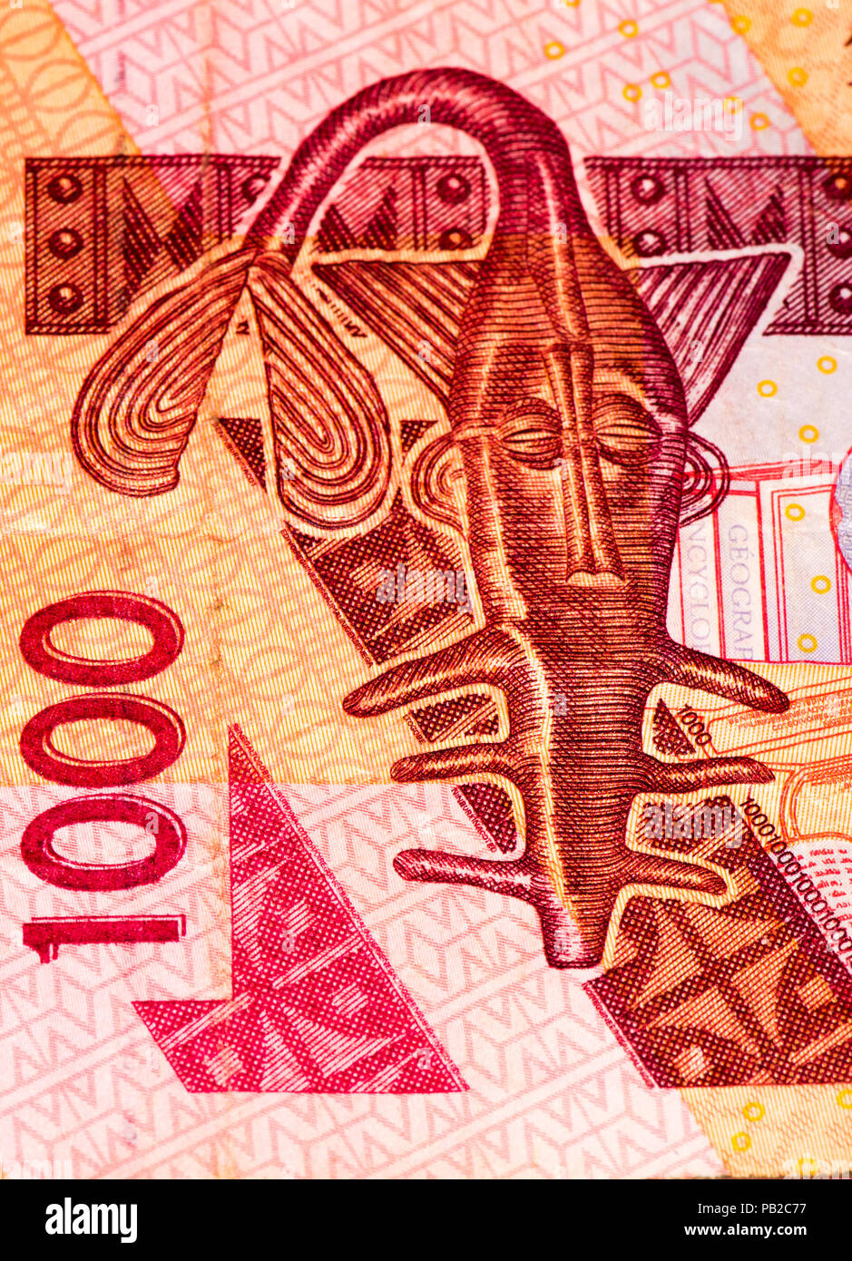 1000 CFA franc bank note. CFA franc is used in 14 African countries ...