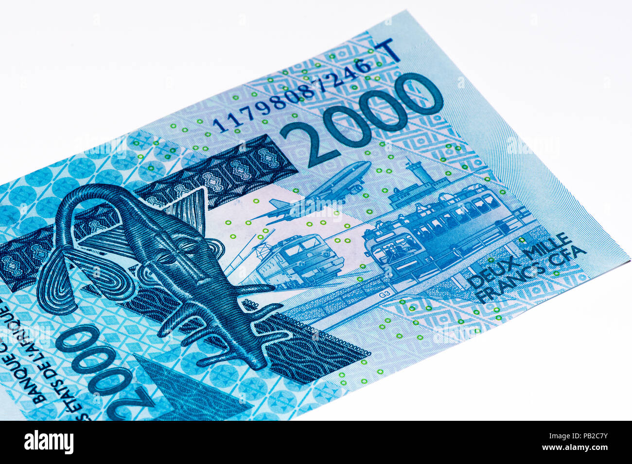 2000 CFA franc bank note. CFA franc is used in 14 African countries ...