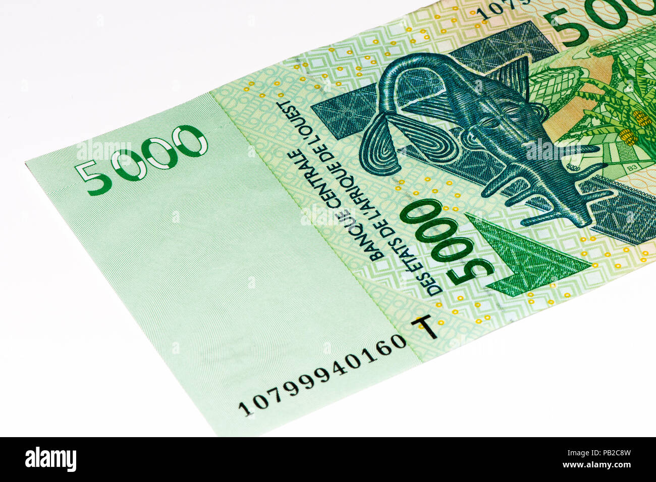 5000 CFA franc bank note. CFA franc is used in 14 African countries ...