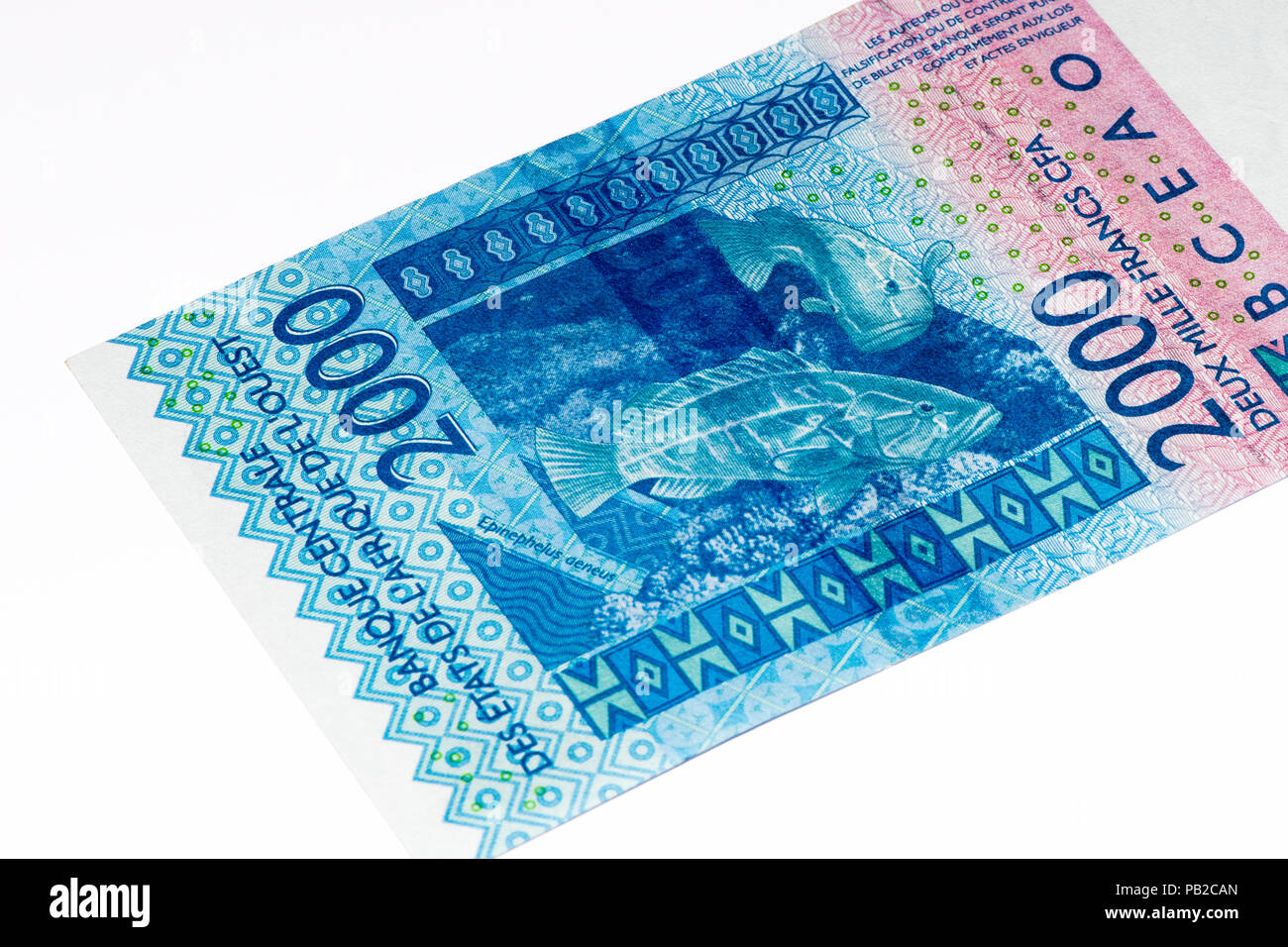 2000 CFA franc bank note. CFA franc is used in 14 African countries ...