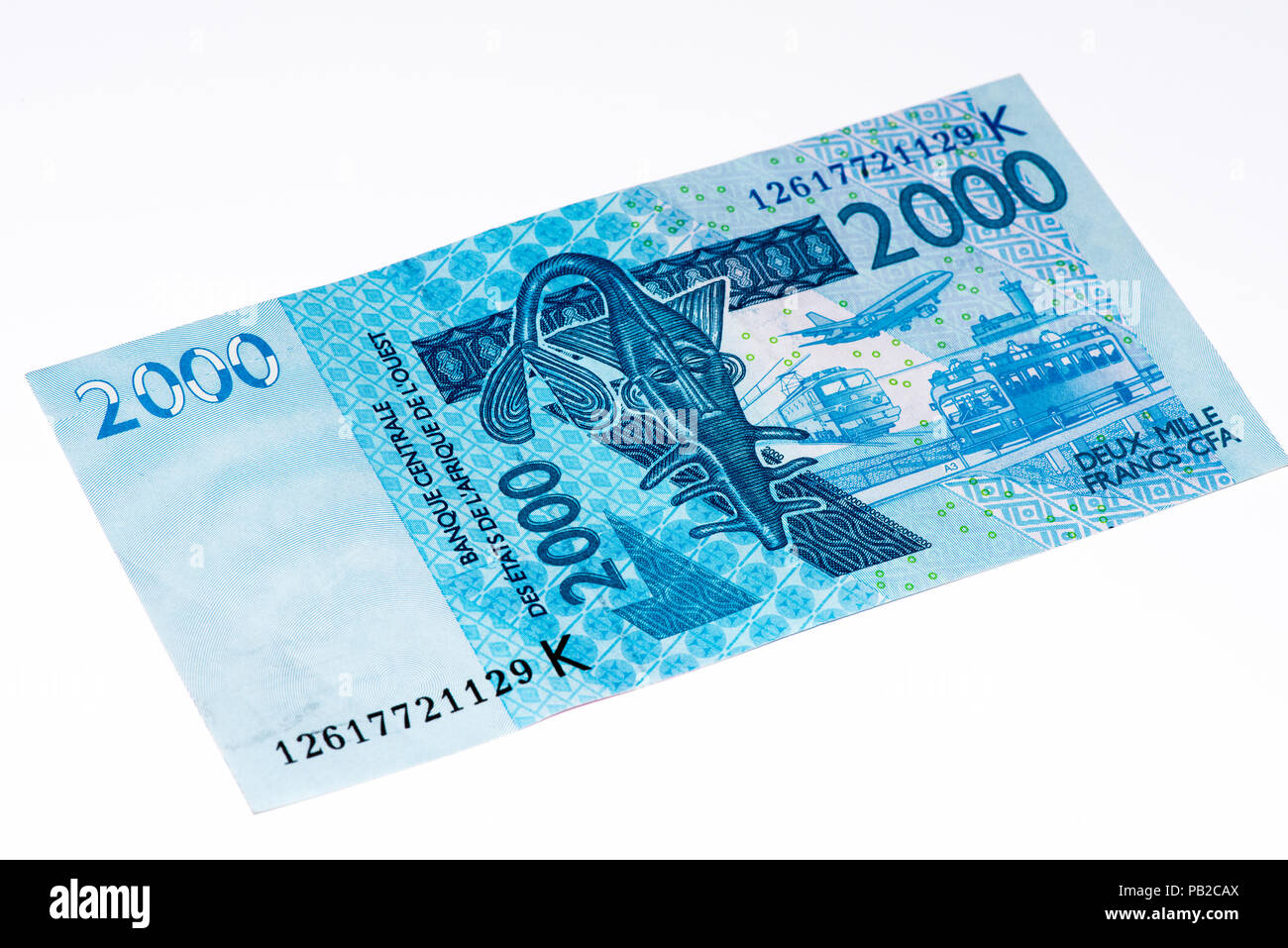 2000 CFA franc bank note. CFA franc is used in 14 African countries ...