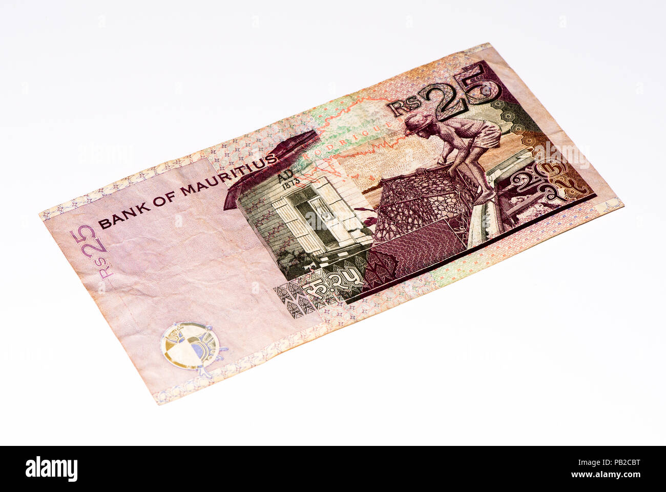 25 Mauritian rupees bank note. Mauritian rupee is the main currency of ...