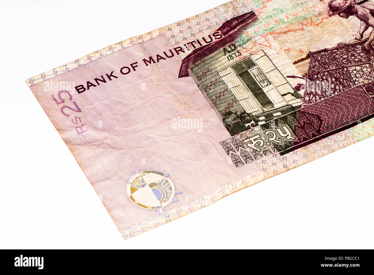 25 Mauritian rupees bank note. Mauritian rupee is the main currency of ...