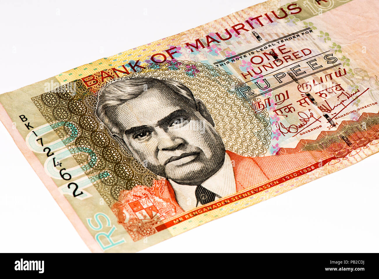 100 Mauritian rupees bank note. Mauritian rupee is the main currency of ...