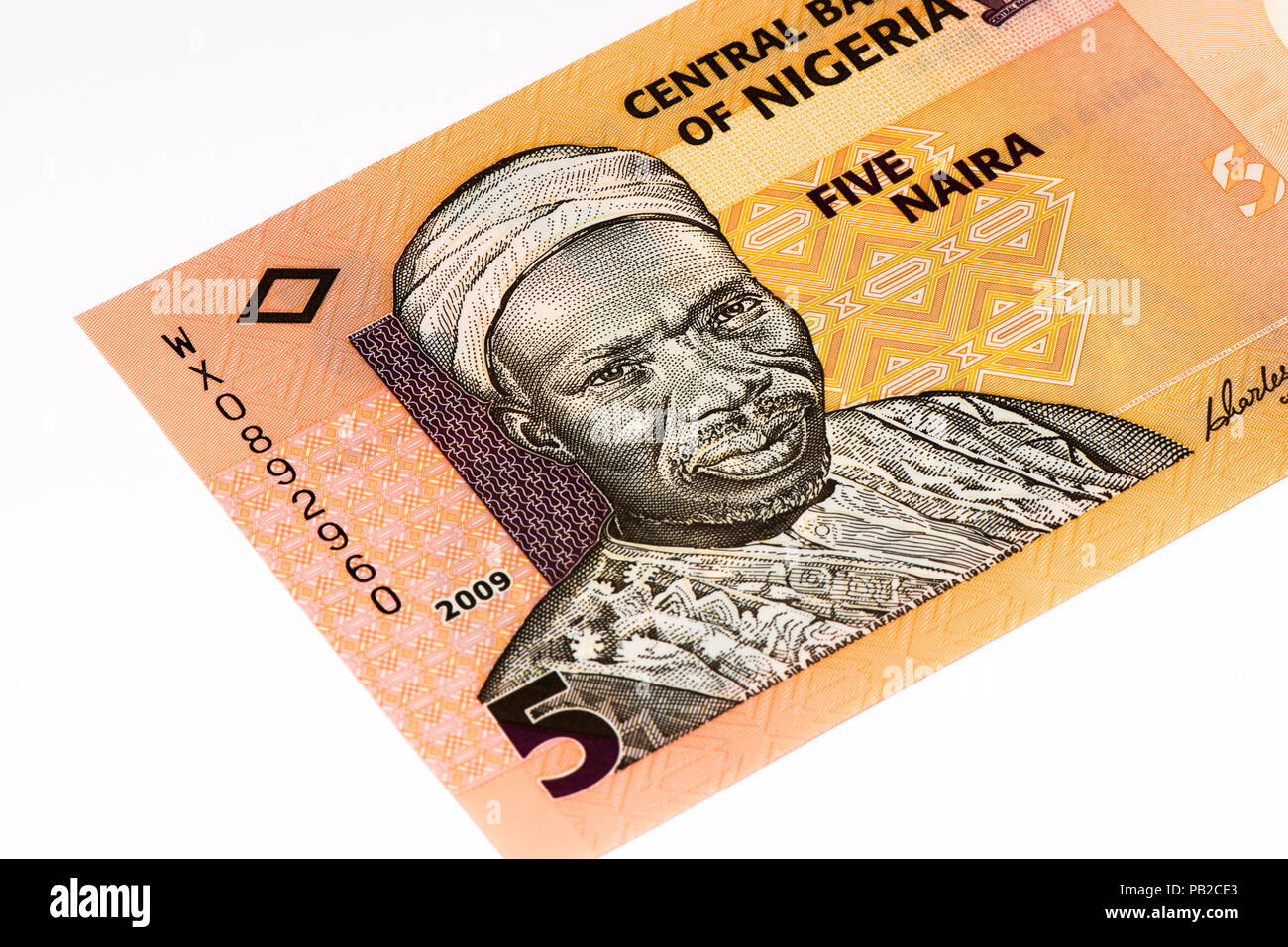 5 Nigerian naira bank note. Nigerian naira is the main currency of ...