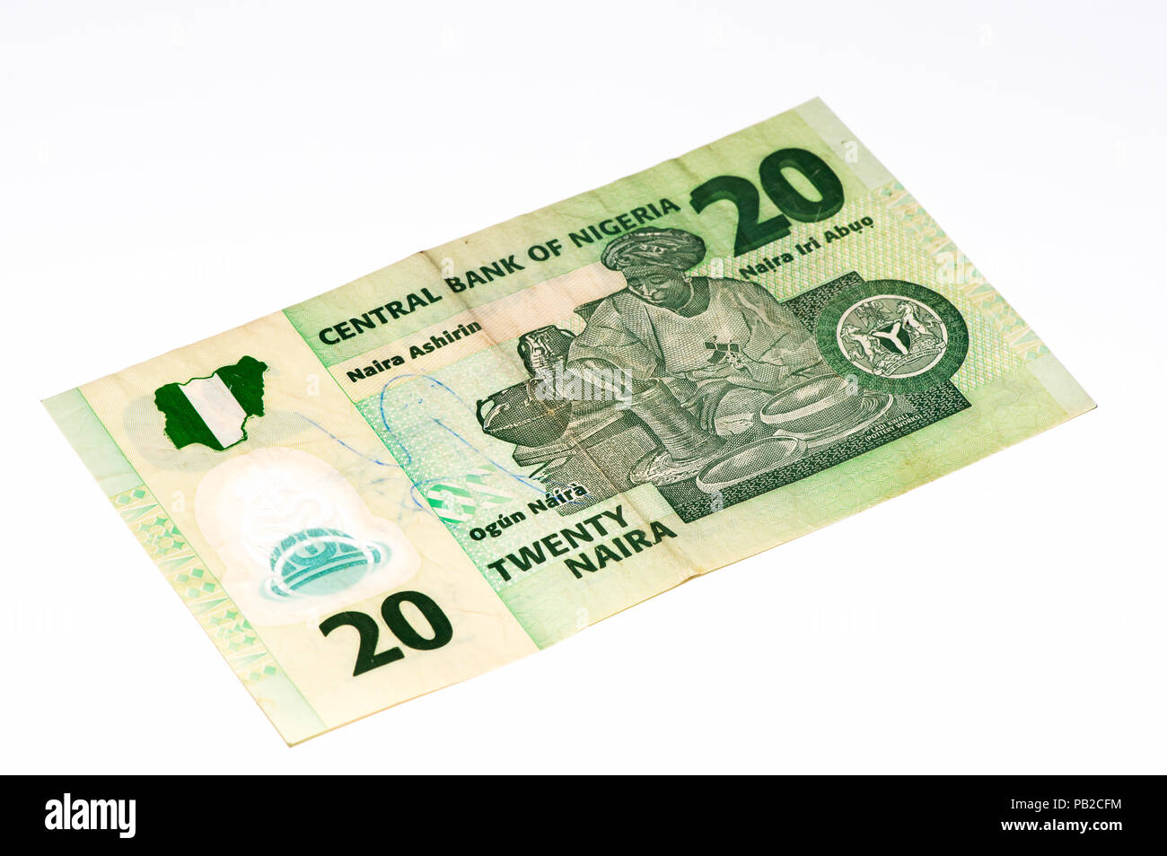 20 Nigerian naira bank note. Nigerian naira is the main currency of ...