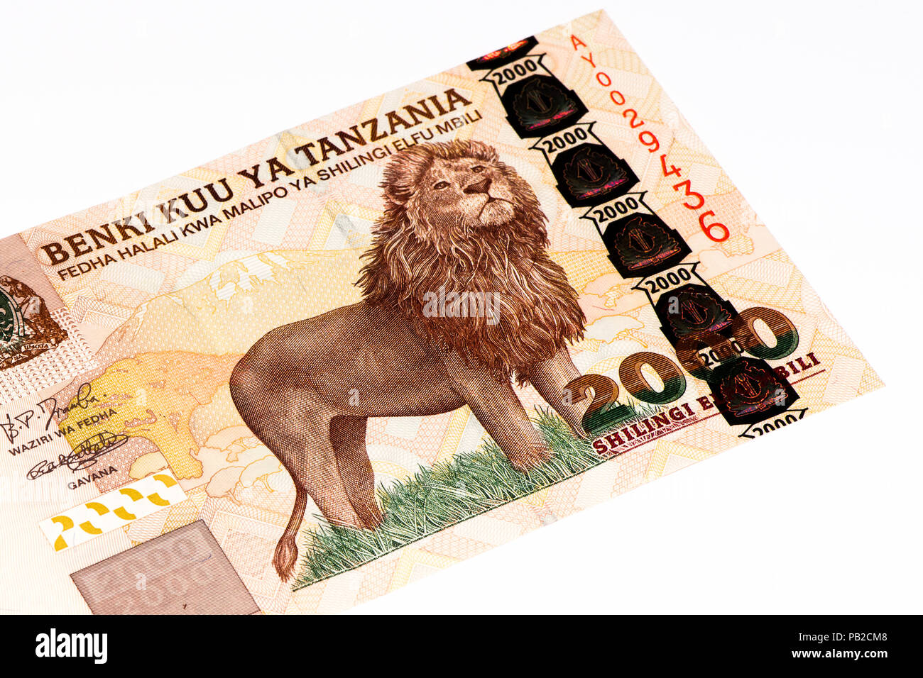 2000 Tanzanian shillings bank note. Tanzanian shilling is the national ...