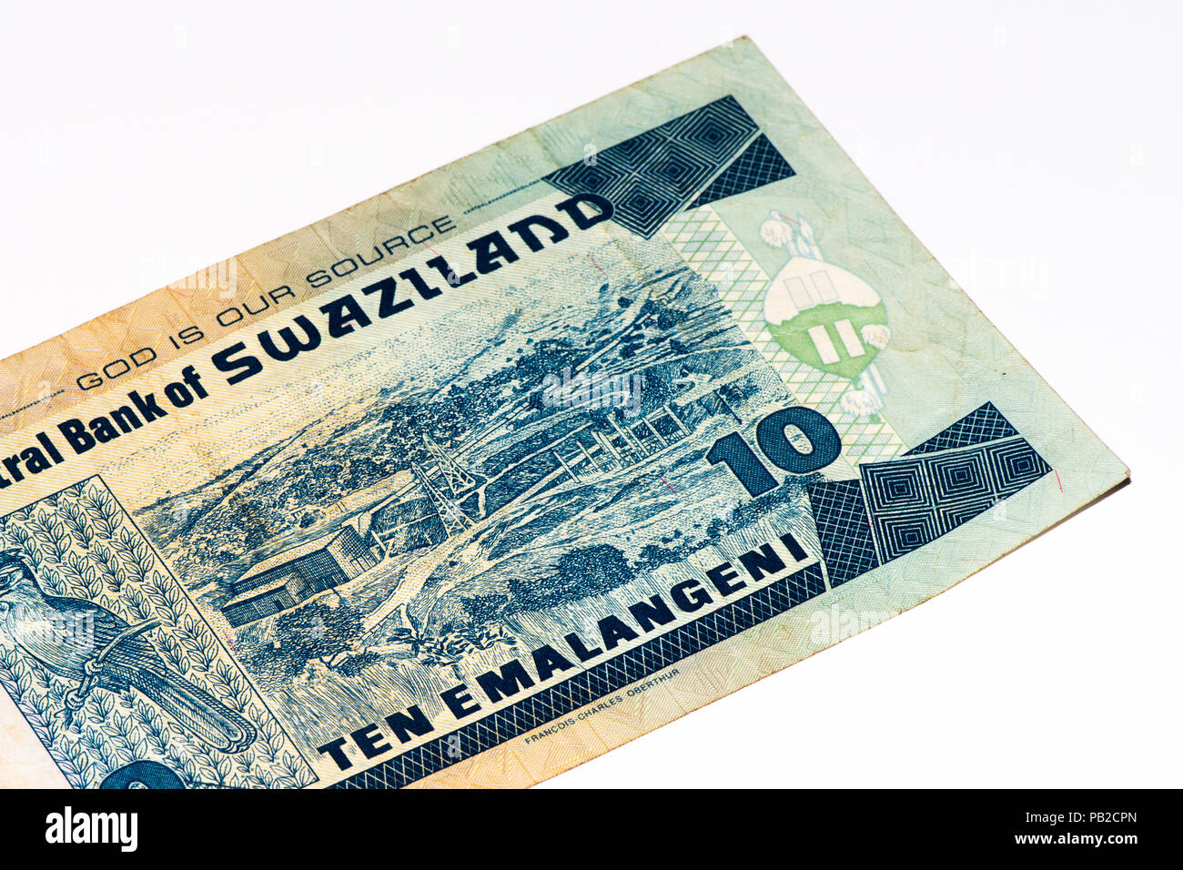 10 Swazi emalangeni bank note. Swazi emalangeni is the currency of ...