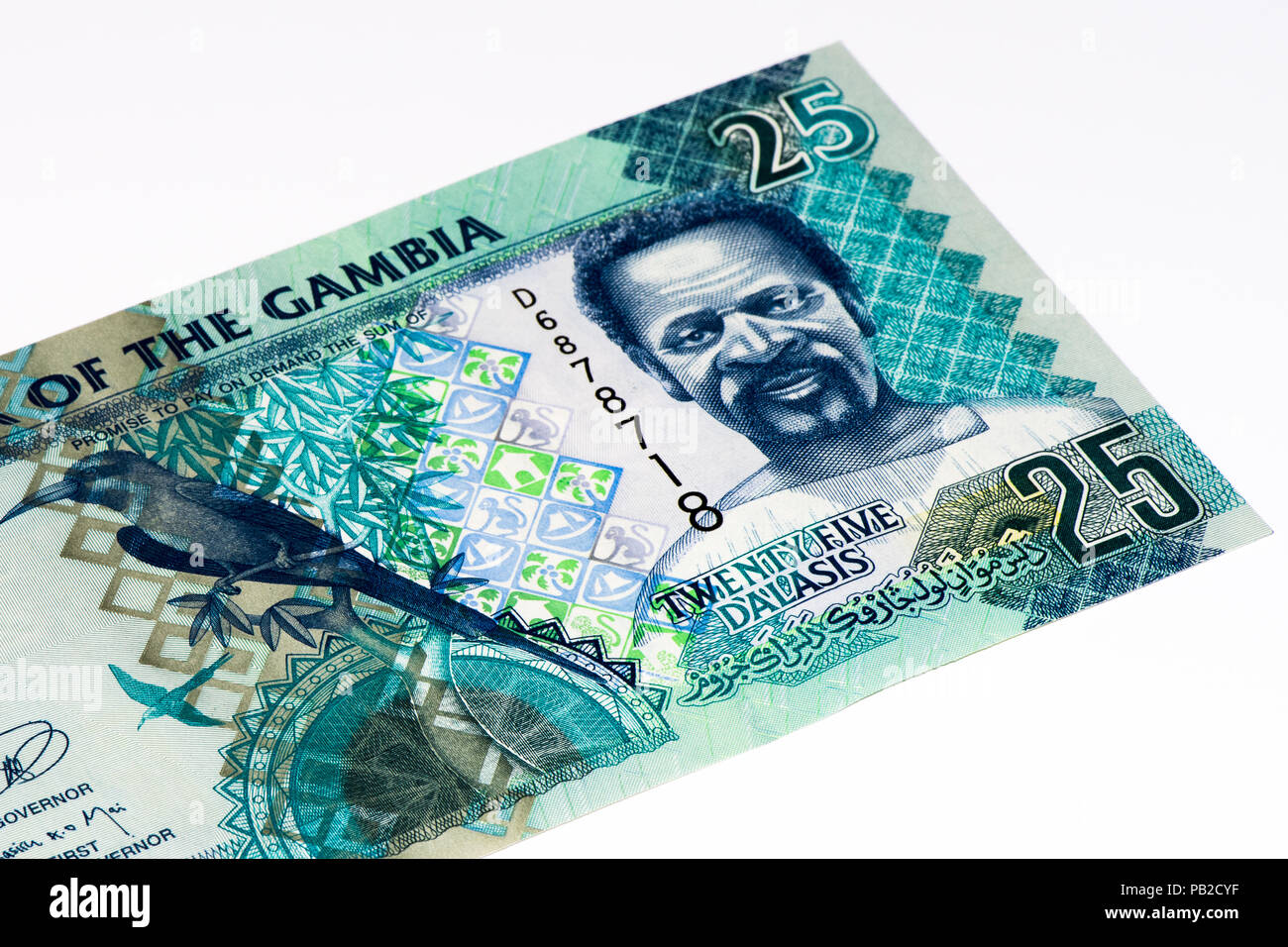 25 Gambian dalasi bank note. Gambian dalasi is the national currency of ...