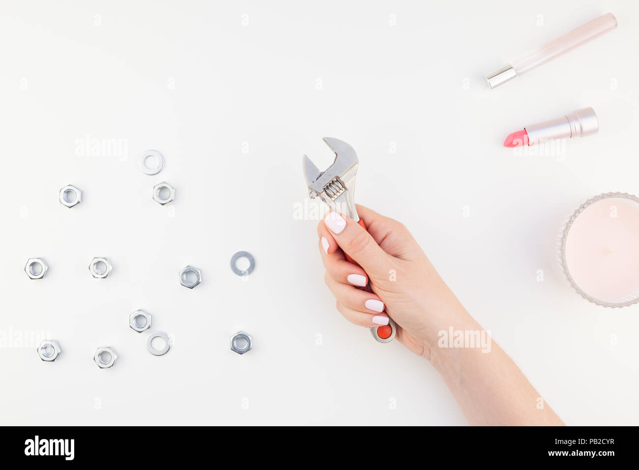 Creative image of woman hand with pastel manicure polish holding ...