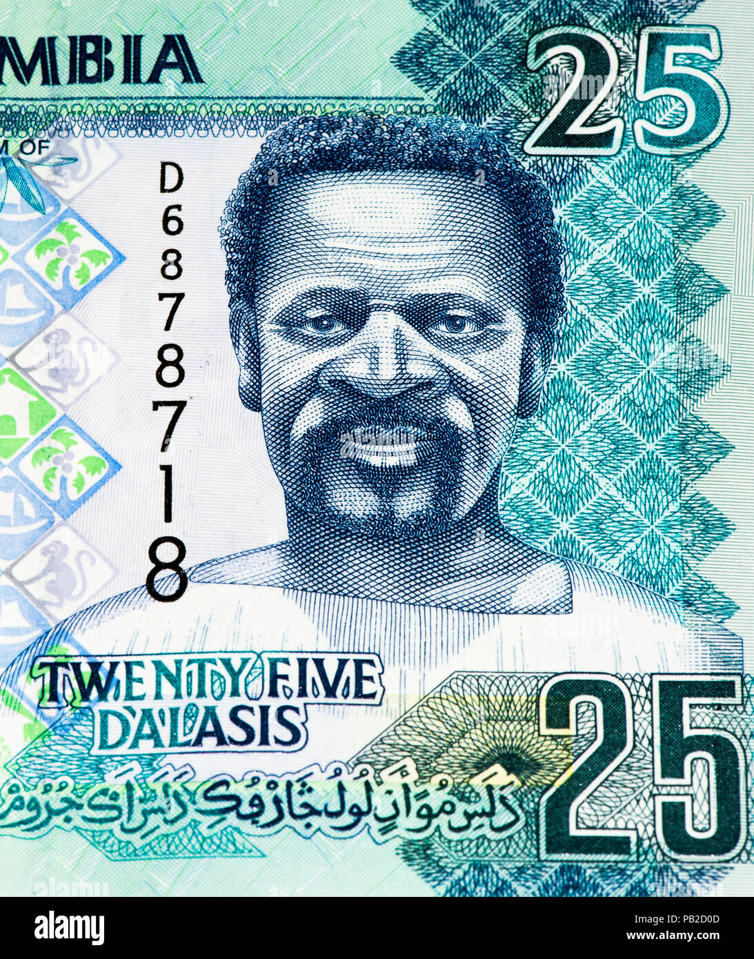 25 Gambian dalasi bank note. Gambian dalasi is the national currency of ...