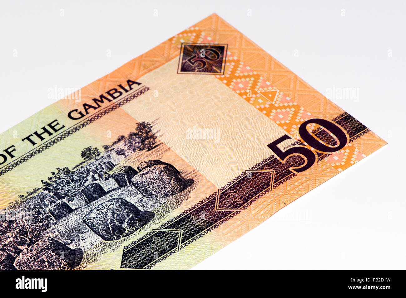 50 Gambian dalasi bank note. Gambian dalasi is the national currency of ...