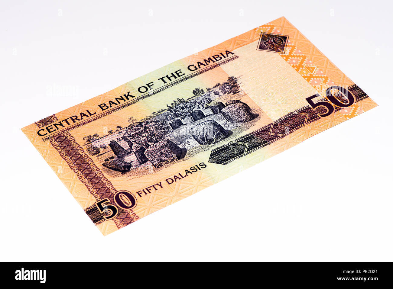 50 Gambian dalasi bank note. Gambian dalasi is the national currency of ...