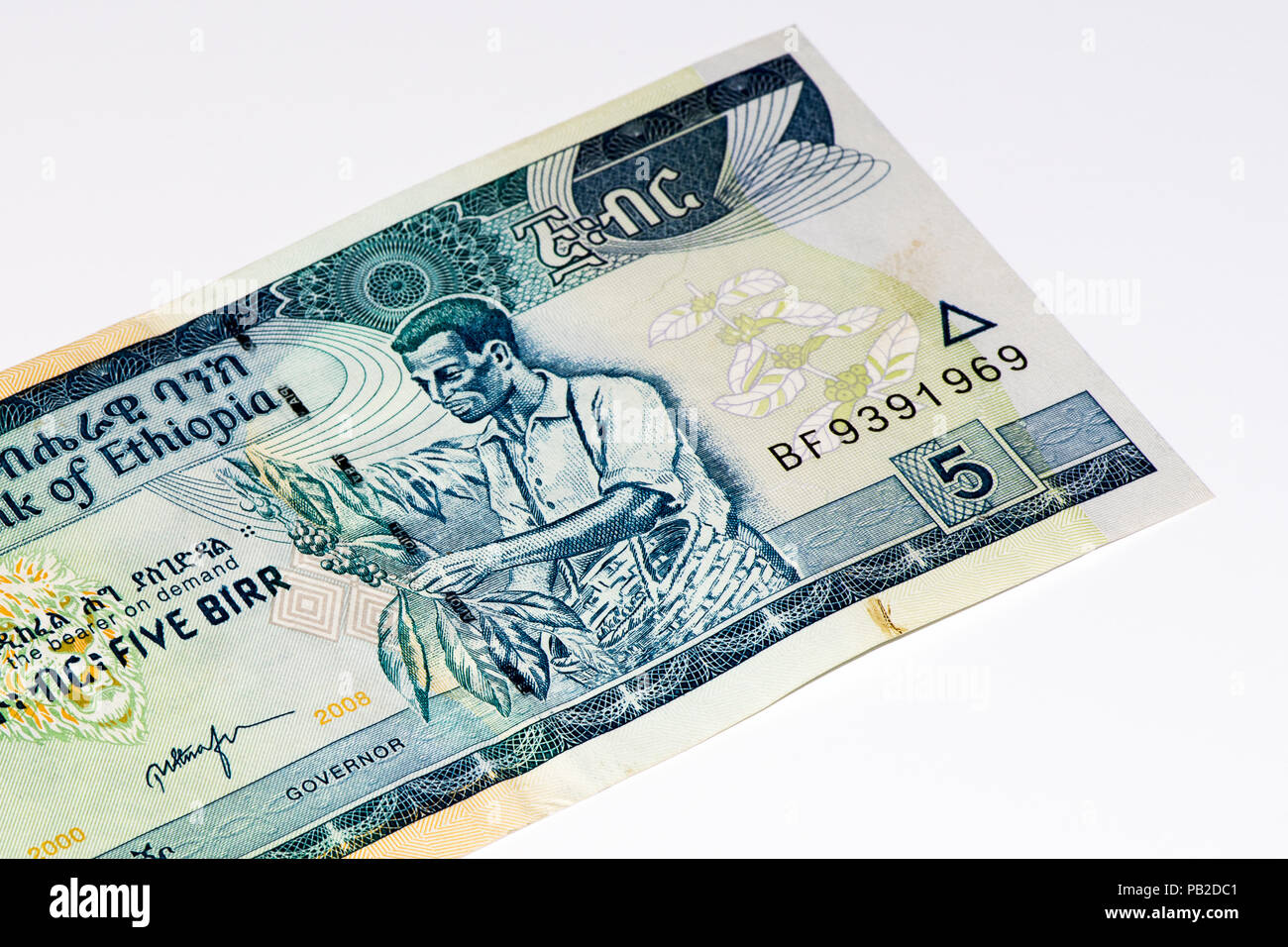 5 Ethiopian birr bank note. Birr is the national currency of Ethiopia ...