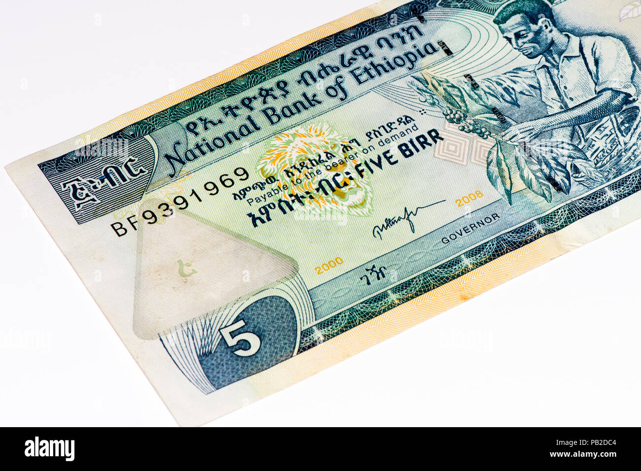 5 Ethiopian birr bank note. Birr is the national currency of Ethiopia ...