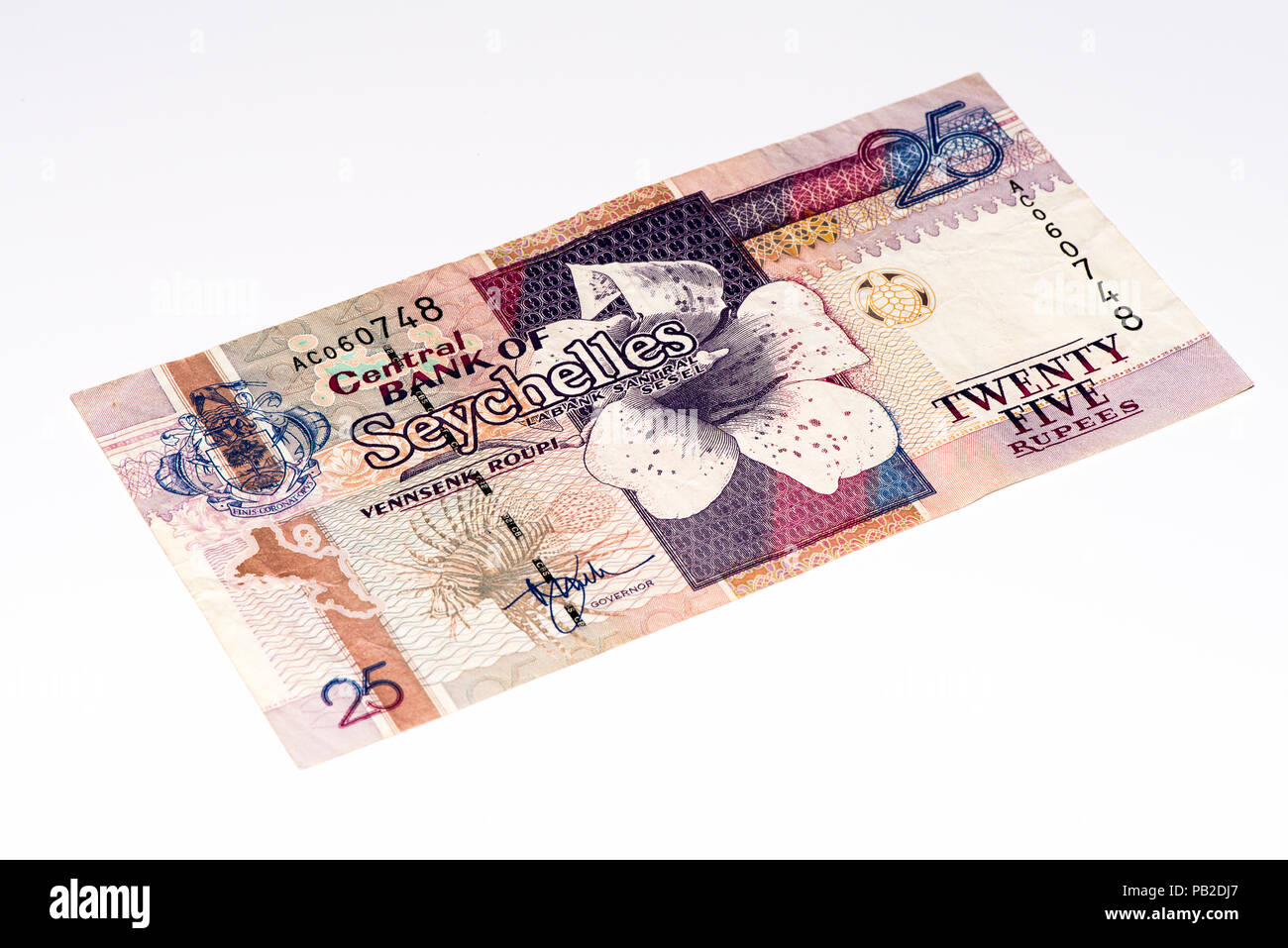 25 Seychellois rupee bank note, the national currency of Seychelles ...