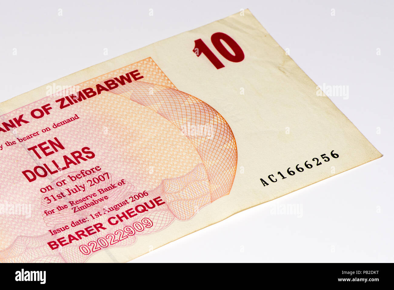 10 Zimbabwe dollars bank note. One of manny currences in Zimbabwe Stock ...