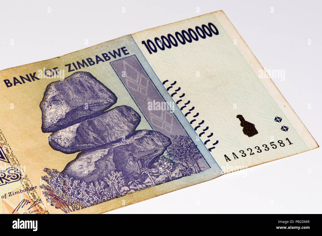 10000000000 (Ten billion) Zimbabwe dollars bank note. One of manny ...